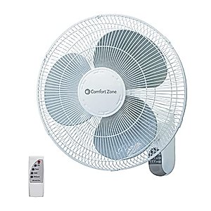 Comfort Zone CZ16WR Wall Mount Fan, w/Remote, White
