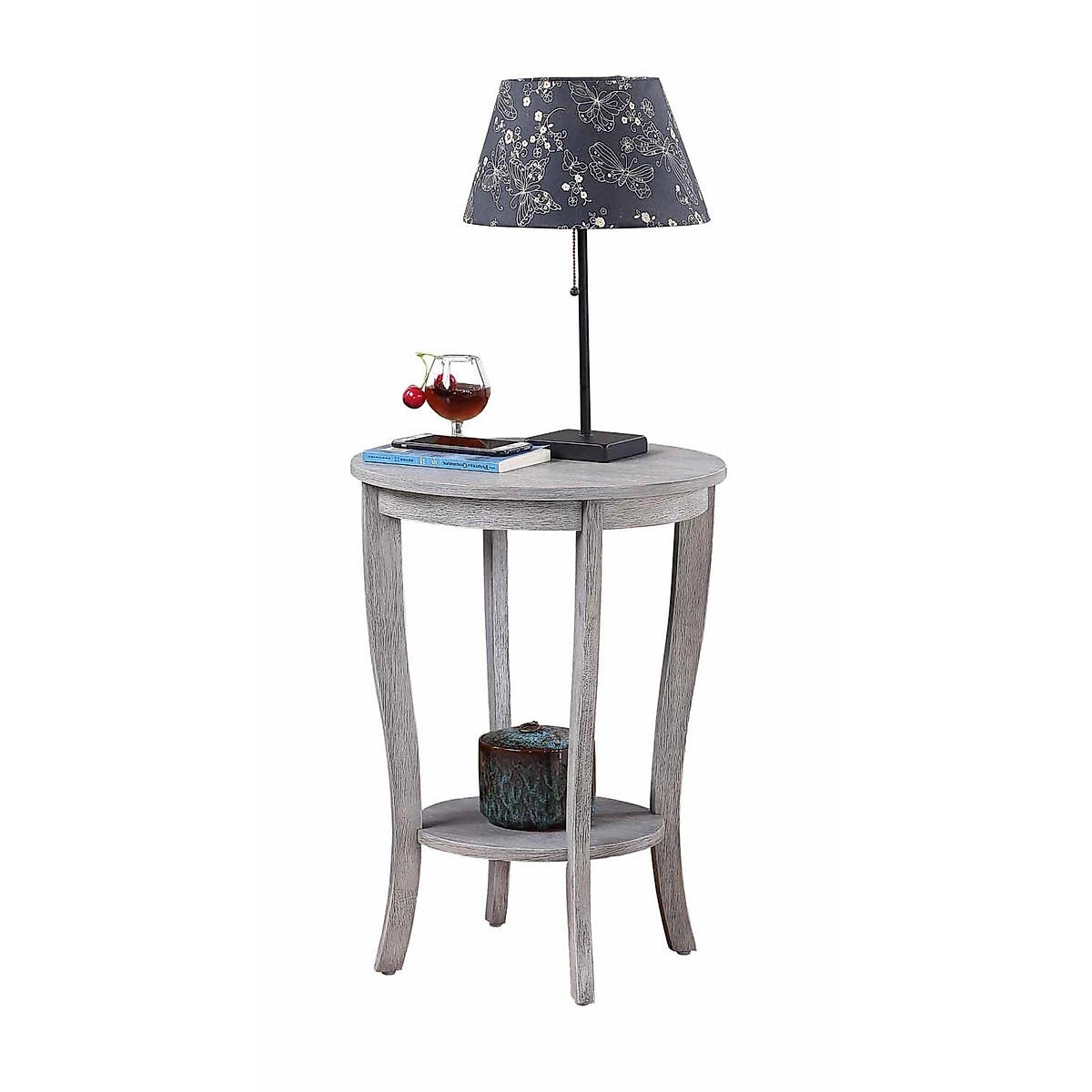 Convenience Concepts American Heritage Round End Table, Light Gray Wirebrush