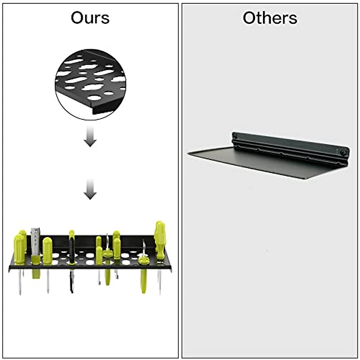 TORACK Wall Mount Power Tool Organizer, Cordless Drill Holder with 5 Slots and Storage Shelf, Power Tool Storage Rack for Garage, Home, Shed