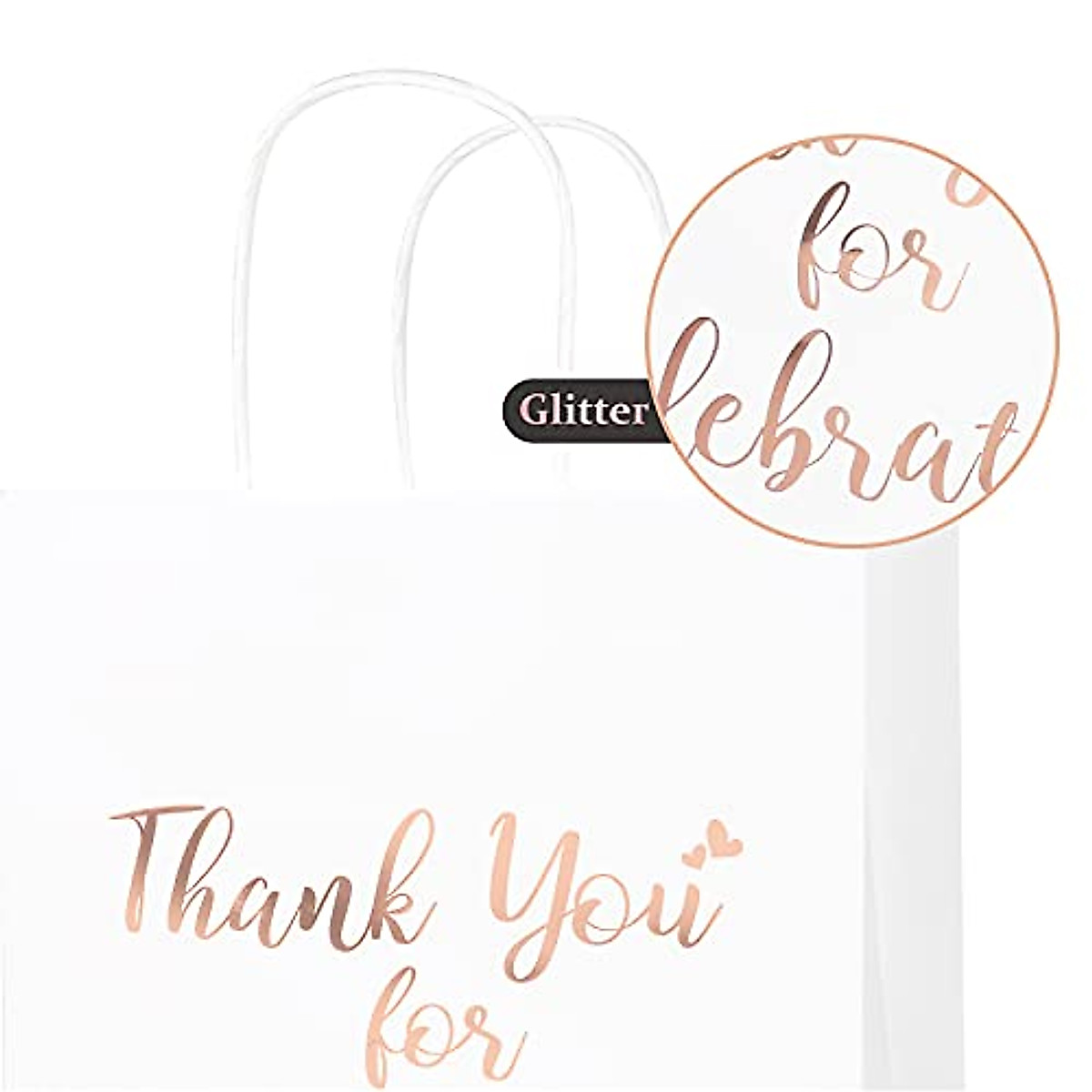 Medium Size Thank You Gift Bags with Tissue Paper - 12 Pack Bulk Kraft Paper Bags with Gold Foil Print and Handle for Birthday Party, Baby Shower, Wedding Celebration, Size 8"L x 4"W x 10"H (White)