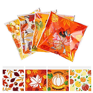 DERAYEE Fall Treat Bags, 400 Pcs Self Sealing Cellophane Cookie Bags Pumpkin Maple Leaves Clear Candy Bags Plastic Self-Adhesive Goodie Gift Bag for Thanksgiving Party Favor Autumn Party Supplies (3.9 x 3.9 Inch)