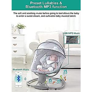 Baby Swings for Infants, Bluetooth Baby Bouncer, Intelligence Timing Electric Baby Rocker with Music Speaker, Preset Lullabies, 5 Point Harness Belt, 5 Speeds & Remote Control