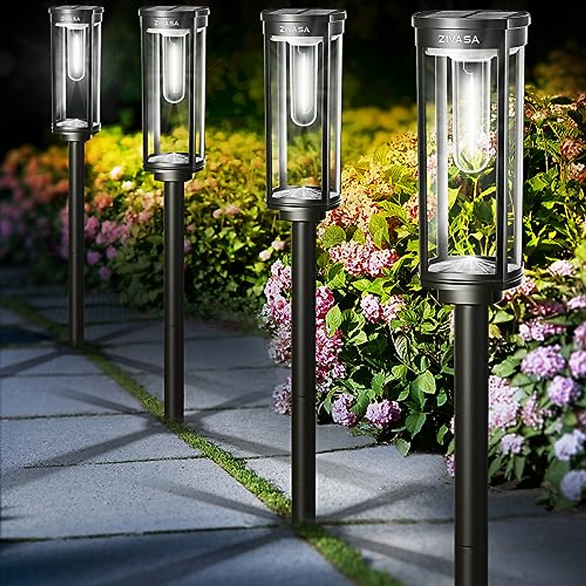 ZIVASA Solar Pathway Lights Outdoor Waterproof 8 Pack, 12H Lasting Solar Powered Lights for Outside, Auto On/Off Solar Garden Lights Solar Path Lighting for Yard Patio Walkway Driveway