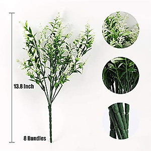 RECUTMS Artificial Plants Lavender, 8 Bundles Outdoor UV Resistant Greenery Fake Shrubs Simulation Plants Indoor Outside Hanging Planter Home Garden Decor (White)