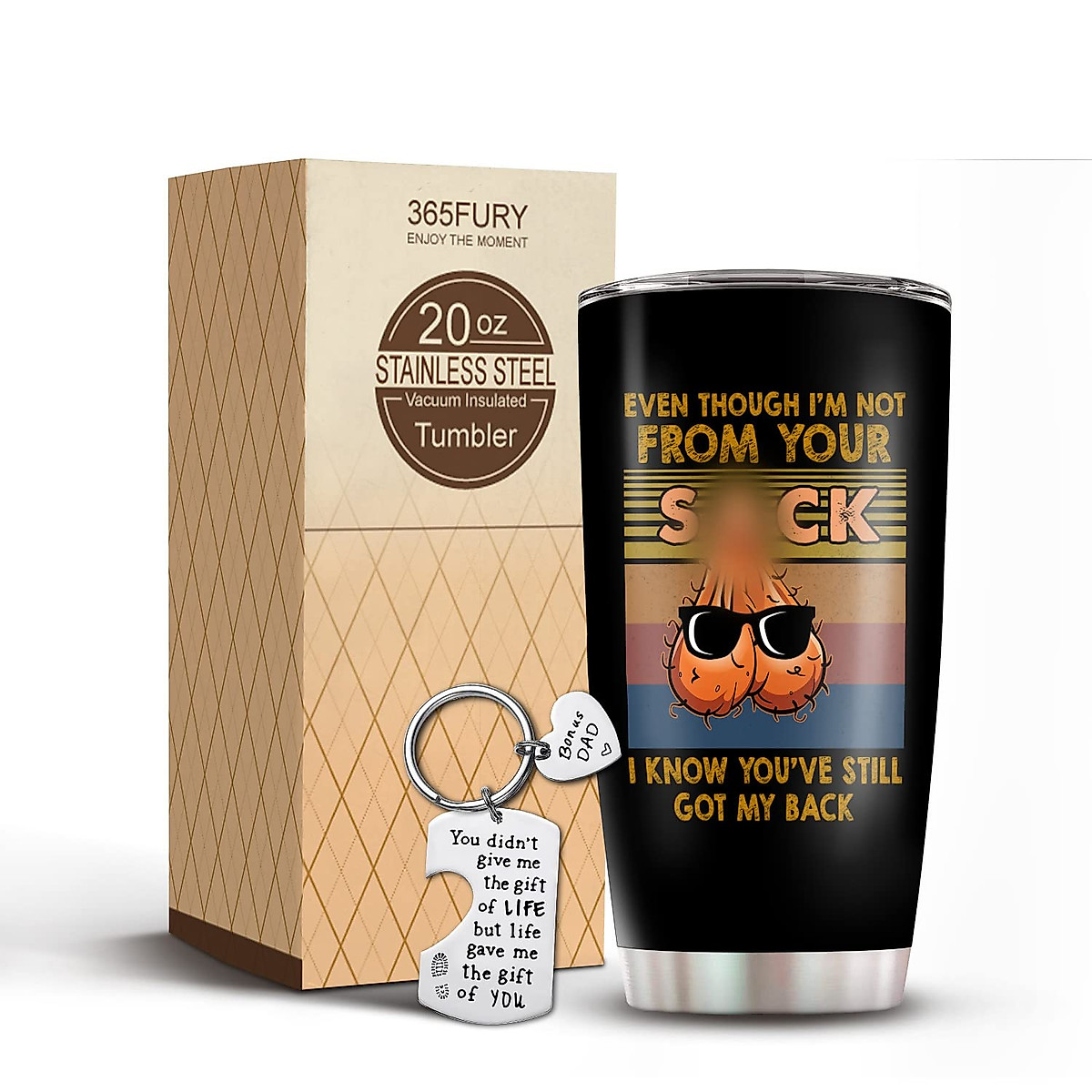 365fury Bonus Dad Gifts - Step Dad Gifts From Daughter, Son, Kids - 20 Oz Tumbler & Keychain Funny Stepdad Gifts - Christmas Father Day, Birthday Gifts For Stepdad - Best Bonus Dad Travel Coffee Mug