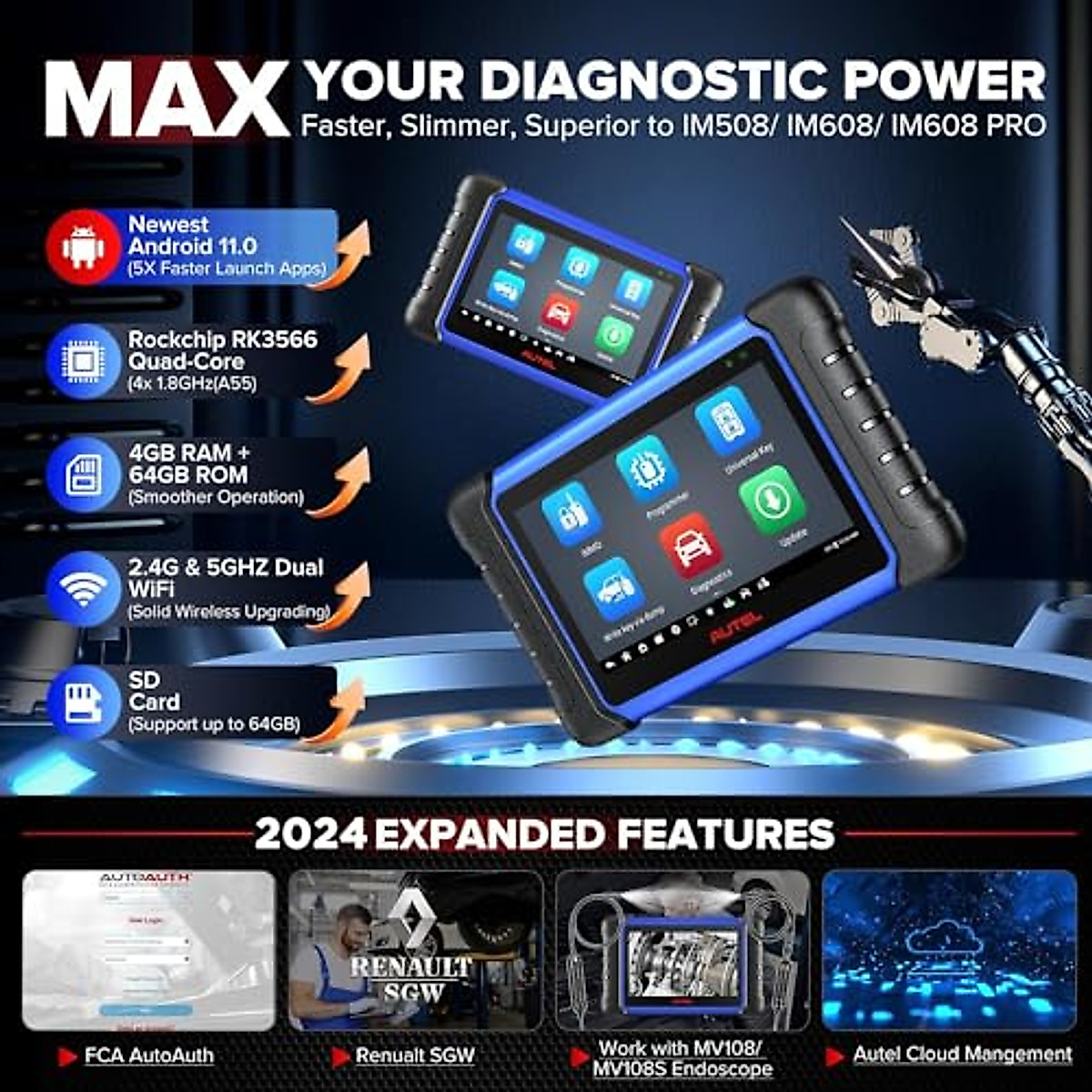 Autel MaxiIM IM508S PRO w/ XP400 PRO, 2024 Same as IM608 Pro II, Advanced IMMO Key Fob Programming Tool, Level-up of IM608 IM508S IM508, EEPROM MCU Read/Write, 40+ Services, 3000+ Bidirectional, OS 11