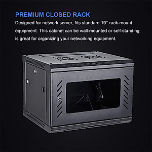 Kenuco Wall Mount Rack Server Cabinet Data Network Enclosure 19-Inch Server Network Rack with Locking Glass Door 16-Inches Deep (BLACK 06U)