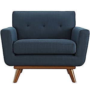 Modway Engage Mid-Century Modern Upholstered Fabric Accent Arm Lounge Chair in Azure, Armchair
