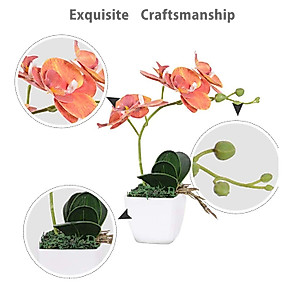 Moldiy Artificial Fake Flowers with Vase for Home Office Garden Party Wedding Decor (Orange)