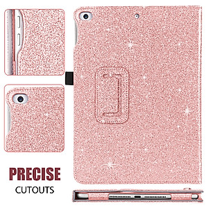BENTOBEN for iPad Air 2 Case, iPad 6th Generation Case, iPad 5th Gen Case,Folio Folding Stand Auto Wake/Sleep with Pencil Holder Glitter PU Cover for iPad Air 2/Air 1, iPad 9.7 2018/2017,Rose Gold