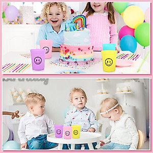 Norme 24 Pcs Smile Pattern Drink Cups Smile Face Plastic Cups 16 oz Reusable Drink Cups Birthday Cups for Kids First Birthday Party Picnics Sports Event Wedding Bachelorette Party Decorations (Funny)