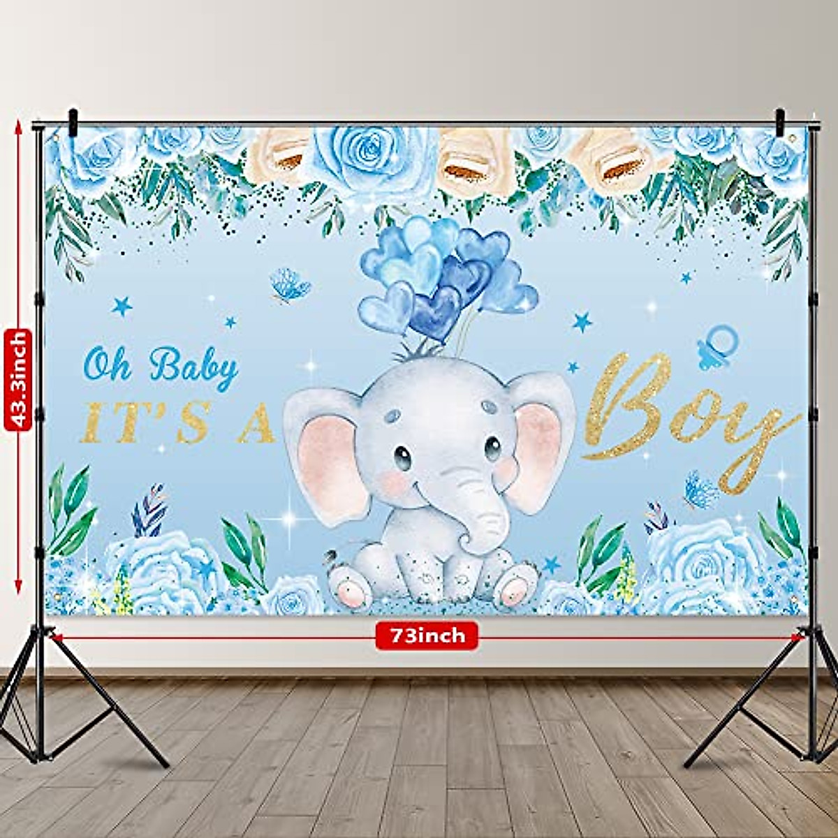 Boy Baby Shower Backdrop Decorations Elephant Baby Shower Party Banner It's a Boy Baby Shower Banner Blue Baby Elephant Baby Shower Background Decorations for Boy Baby Shower Birthday