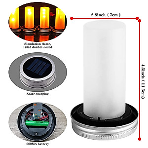 Aizami Solar Mason Jar Lid Lights,4 Pack 12Led Simulation Flame Candlelight Jar Lids Lights for Mason Jar Patio Garden Wedding Lantern