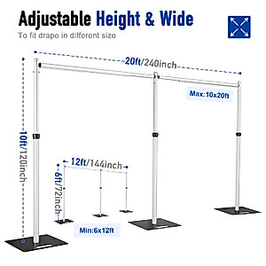 Hecis 10x20Ft Adjustable Double Crossbar Backdrop Stand Kit for Events, Parties, Trade Shows and Weddings