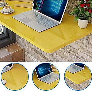 PIBM Stylish Simplicity Shelf Wall Mounted Floating Rack Shelves Foldable Dining Table Bookshelf Computer Desk Solid Wood Metal Bracket Smooth,12 Sizes,5 Colors, Yellow , 60x50cm