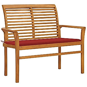 Tidyard Patio Bench with Cushion, Teak Wood Park Bench, Wooden Outdoor Bench Chair for Garden Entryway Yard Porch Backyard 44.1 x 21.7 x 37 Inches (W x D x H)