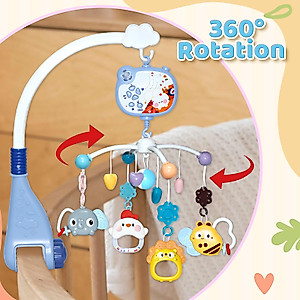 JAWOJOWA Baby Crib Mobile with Music and Night Lights,Mobile for Crib with Rotation, Remote Control, Projection, Baby Crib Toys for Newborn Infant Boys Girls Toddles (Blue)