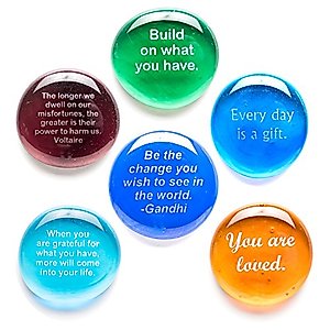 Lifeforce Glass Encouragement Stones, Motivational and Inspirational Quotes and Sayings on Translucent and Opaque Glass Stones, Set of 6 in a Deluxe Box