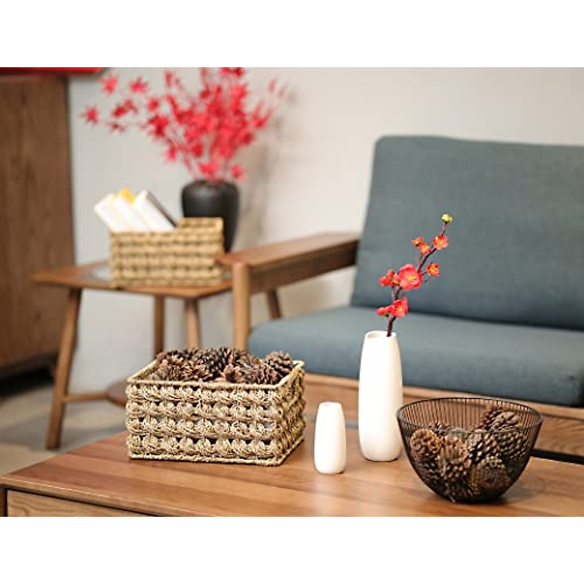 Ellinia Handmade Woven Seagrass Wicker 11.8 x 8.85 x 6.1 Inch Basket for Storage - Bar, Hotel, Pantry, Restaurant, Table Organizer, Bohemian Style, 3-Pack, Natural Seagrass Color