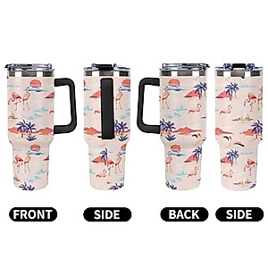 40oz Sunset Flamingo Insulated Stainless Steel Tumbler with Handle Leakproof Water Bottles Travel Mug with Lid And Straw