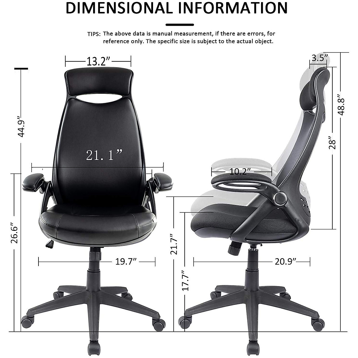 Office Chair Leather Multifunction Executive Swivel Ergonomic High-Back Task Lumbar and Headrest Support Computer Chair with Arms Desk Chair Black