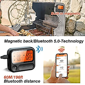 Digital Meat Thermometer for Grilling and Smoking, Wireless Bluetooth Meat Thermometer for Outside Grill with Instant Read Dual Meat Probes, Rechargeable Waterproof BBQ Thermometer for Smoker