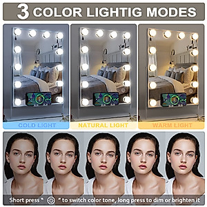 Hansong Vanity Mirror with Lights and Wireless Charging Makeup Mirror with Lights and Music Speaker 12 LED Bulbs Upgraded Hollywood Mirror 3 Color Lighting Modes White
