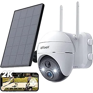 ieGeek Security Camera Outdoor, 2K Wireless WiFi 360°PTZ Camera, Solar Security Camera Battery Powered,Surveillance Camera with Spotlight/Siren/Motion Detection/3MP Color Night Vision,Works with Alexa