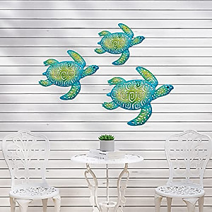 Metal Sea Turtle Wall Decor, Beach Sea Turtle Bathroom Decor Metal Wall Art for Outdoor Bathroom Living Room Patio Garden Fence Bedroom Pool(Teal, Set of 3)