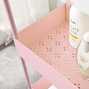 4-Tier Rolling Cart Narrow Utility Cart Slide Out Storage Rack for Narrow Corner Gap Kitchen Bathroom Bedroom Laundry(Pink)