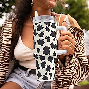 HULIBIN cow print04 Print Double Deck Stainless Steel Travel Coffee Cup With Lid 40 Oz Ice Bully Cup
