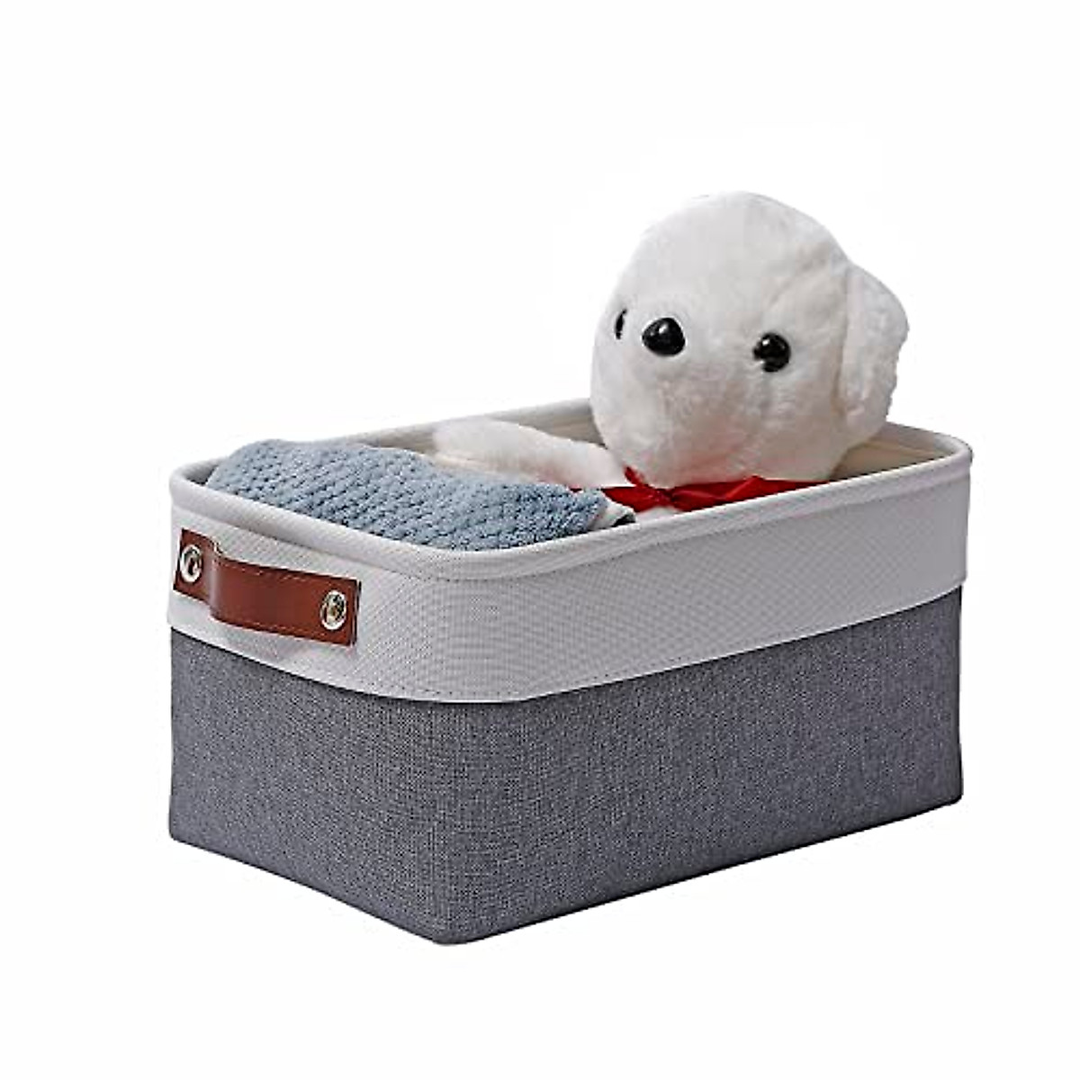 Storage Baskets[1 Pack], Foldable Fabric Storage Bins with Handles for Cupboards, Wardrobe, Shelves, Bathroom, Clothes, Toys, Towel (11.8 x 7.8 x 5.9 inches, White/Grey)