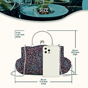 Emprier Women's Vintage Beaded Sequin Evening Clutch Sequin Floral Handbag Party Wedding Purse Wallet
