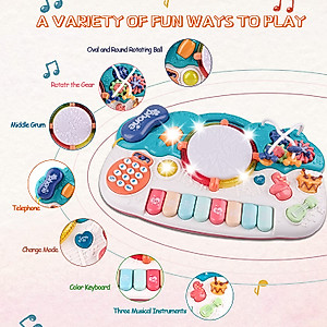 TWFRIC Baby Piano Toys 6 in 1 Toddler Piano Keyboard Drum Set 6 to 12-18 Months Toddlers Music Toy Early Education Musical Learning Toys Gift for 1 2 3 Years Old Kids Girls Boys