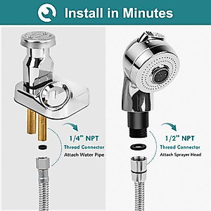 LukLoy Shampoo Bowl Hose and Sprayer Kit, 1/4" Nut Stainless Steel Salon Sink Hose Replacement to Attach Salon Shampoo Bowl Faucet Vacuum Breaker Kit, Shampoo Bowl Sprayer Head Included, T15
