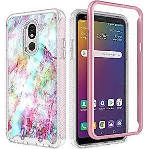 E-Began Case for LG Journey LTE L322DL, Neon Plus/Aristo 4+ Plus/Escape Plus/Tribute Royal/Arena 2, Full-Body Protective Shockproof Bumper with Built-in Screen Protector -Marble Design Fantasy