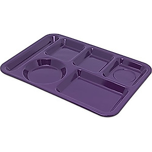 Carlisle FoodService Products Left-Hand Heavyweight 6-Compartment Melamine Tray 10" x 14" - Purple