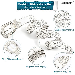 LEACOOLKEY Fashion Rhinestone Belt for Women for Jeans, Western Cowgirl Studded Leather Belt, Ladies Bling Rhinestone Belt