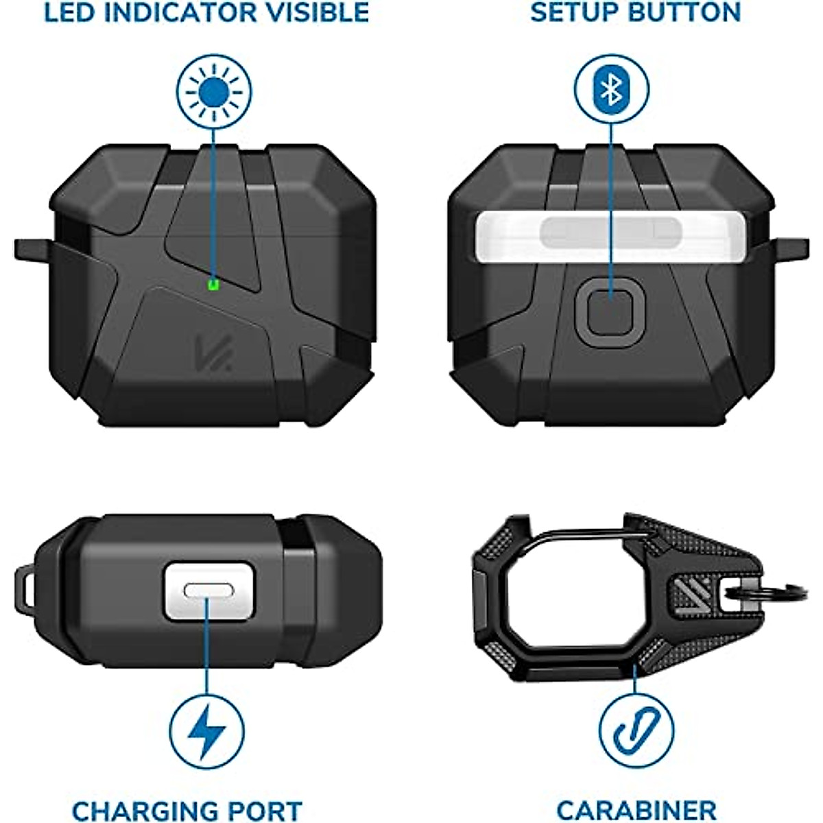 KMMIN Airpods 3rd Generation Case with Keychain Hard TPU Full-Body Rugged Protective Airpod Case 3rd Generation Airpod 3 Case for Men Women Wireless Charge Front LED Visible-Black
