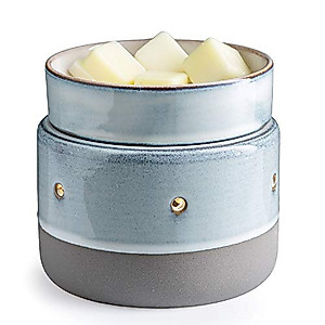 CANDLE WARMERS ETC 2-in-1 Deluxe Candle and Wax Fragrance Warmer with LED Light and Auto Shut Off for Timed Candle Warming, Glazed Concrete