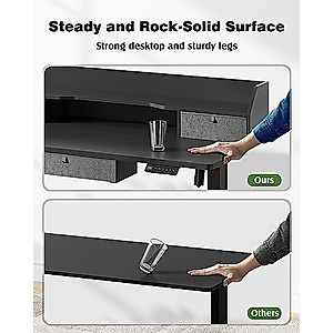 Shahoo Electric Double Layers Standing Desk with 3 Drawers, 48 x 24 Inches Height Adjustable Conner Table, Computer Workstation with Large Storage Shelves for Home Office, 48 Inch, Black