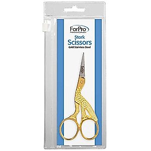 ForPro Professional Collection Gold Stainless Steel Stork Scissors for Sewing, Crafting, Art Work, Threading, Needlework, Super Sharp Sheers for Cutting Fiber Glass and Silk Wraps, 3.75” L