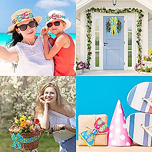 Whaline 4 Rolls Summer Wired Ribbon 24 Yards Flip Flop Fabric Decorative Ribbon Summer Theme Sunshine Fabric Ribbon Beach Party Stripe Craft Ribbon for Summer Wreath Bow DIY Craft Wrapping, 2.5 Inch