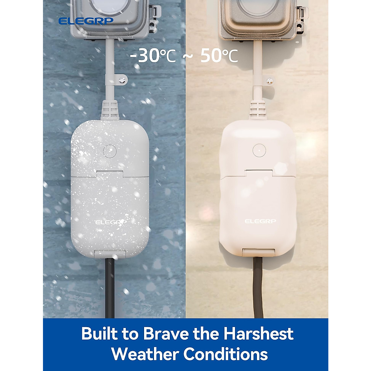 ELEGRP PQR10 Outdoor Smart Plug Waterproof IP66, WiFi Plug Compatible with Alexa & Google Assistant, Smart Outdoor Outlet for String Lights, No Hub Required, 400W Max, UL Certified, 1 Pack, Grey