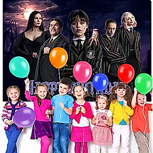 Wednesday New Addams Party Supplies, Happy Birthday Backdrop for Wednesday Party Decorations, 5 x 3FT Birthday Banner for Girls Boys Kids Birthday Party Decor