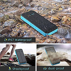 Solar Charger Power Bank 30000mAh, PD 20W Solar Phone Charger QC3.0 Fast Charging, 10W Wireless Charging, LED Flashlight Waterproof, Outdoor Solar Powerbank Portable Charger for iPhone Android