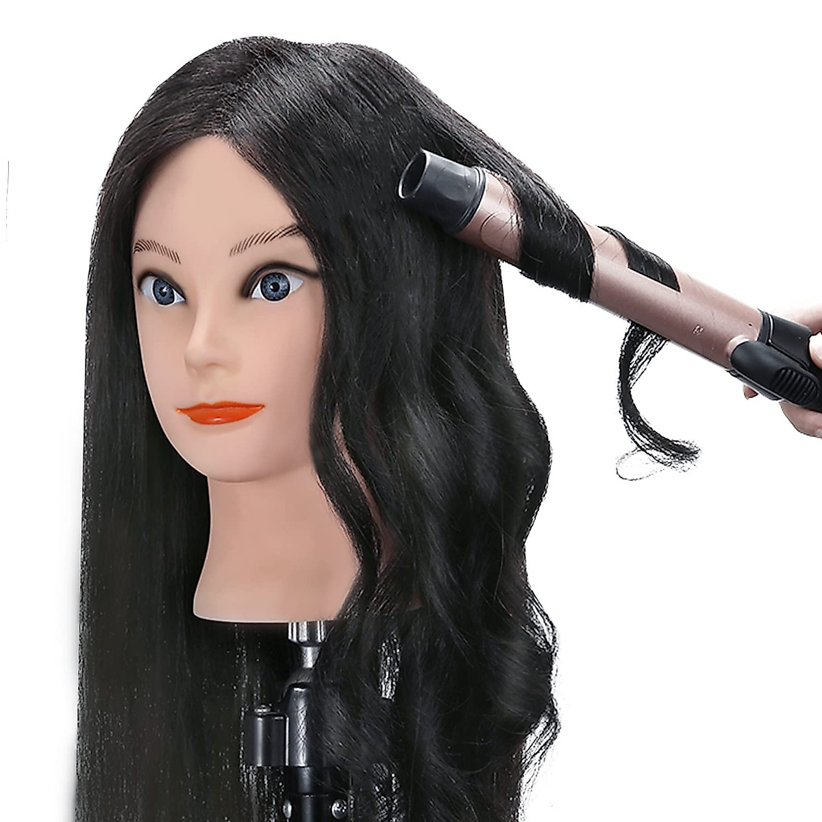 SILKY 100% Real Hair Mannequin Head with Stand, Hairdressers' Practice Training Head and Cosmotology Doll Head for Hairstyling and Braid - Natural Black