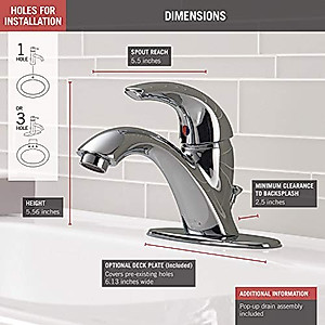 Delta Faucet Classic Single Hole Bathroom Faucet, Single Handle Bathroom Faucet Chrome, Bathroom Sink Faucet, 1 Hole Bathroom Faucet, Drain Assembly, Chrome 583LF-WF