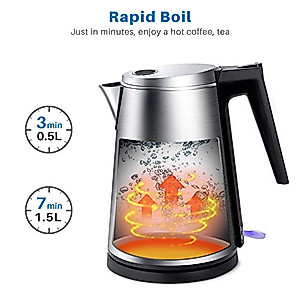 Secura Electric Kettle Water Boiler for Tea Coffee Stainless Steel 1.5L Large Cordless Hot Water Pot BPA Free with Auto Shut-Off Boil-Dry Protection LED Light 120V/1350W (K15-F1E)