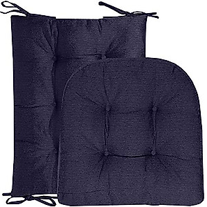 Sweet Home Collection Rocking Chair Cushion Premium Tufted Pads Non Skid Slip Backed Set of Upper and Lower with Ties, 2 Piece, Navy Blue